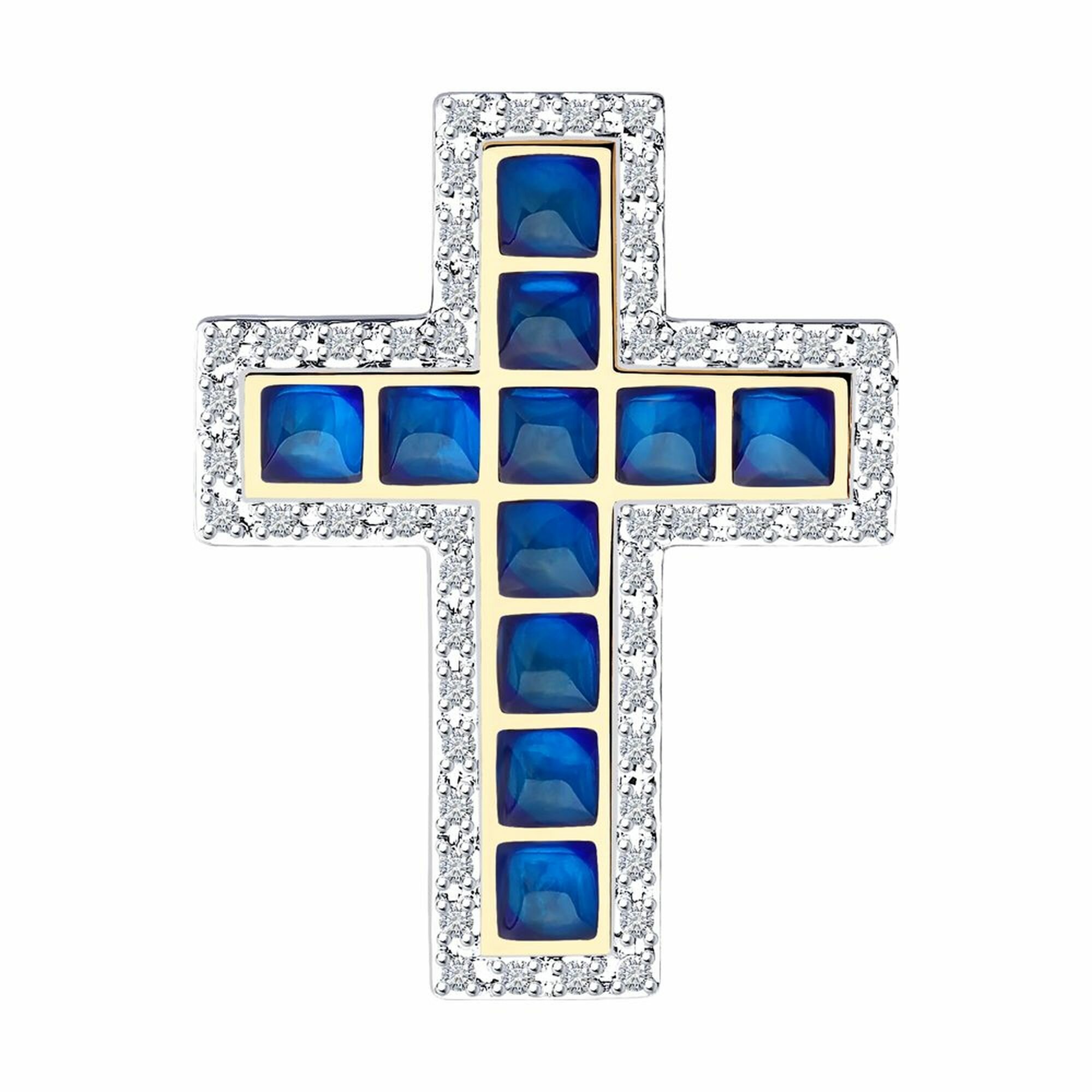 Крестик, красное золото, 585 проба, эмаль, бриллиант