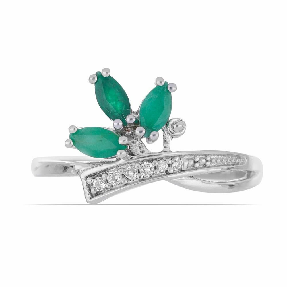 Кольцо, серебро, 925 проба, родирование, изумруд, топаз