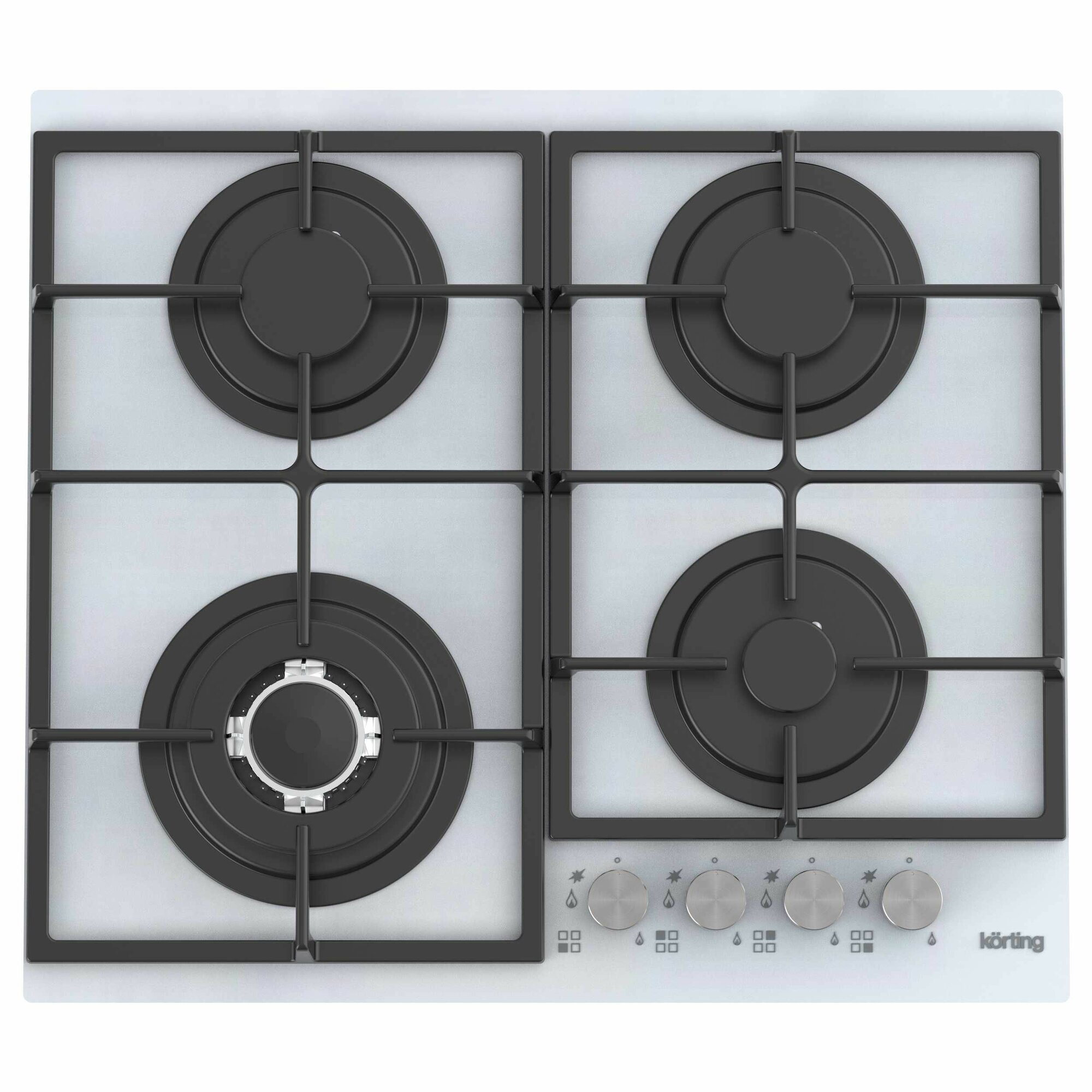 Газовая варочная панель Korting HGG 6734 CTW ширина 60 см, 4 конфорки, WOK, электроподжиг, белое стекло