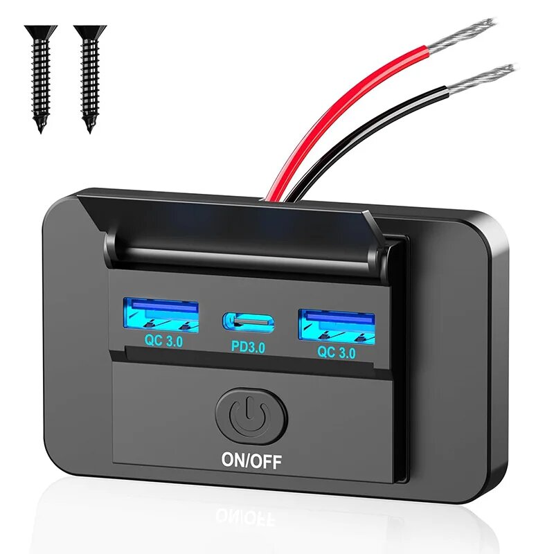 72 Вт, 3 порта, 12 В, USB-розетка, настенное крепление, 36 Вт, USB C и двойной QC3.0, 18 Вт, USB-порт, зарядное устройство с переключателем для автомобиля, автобуса, грузовика RV