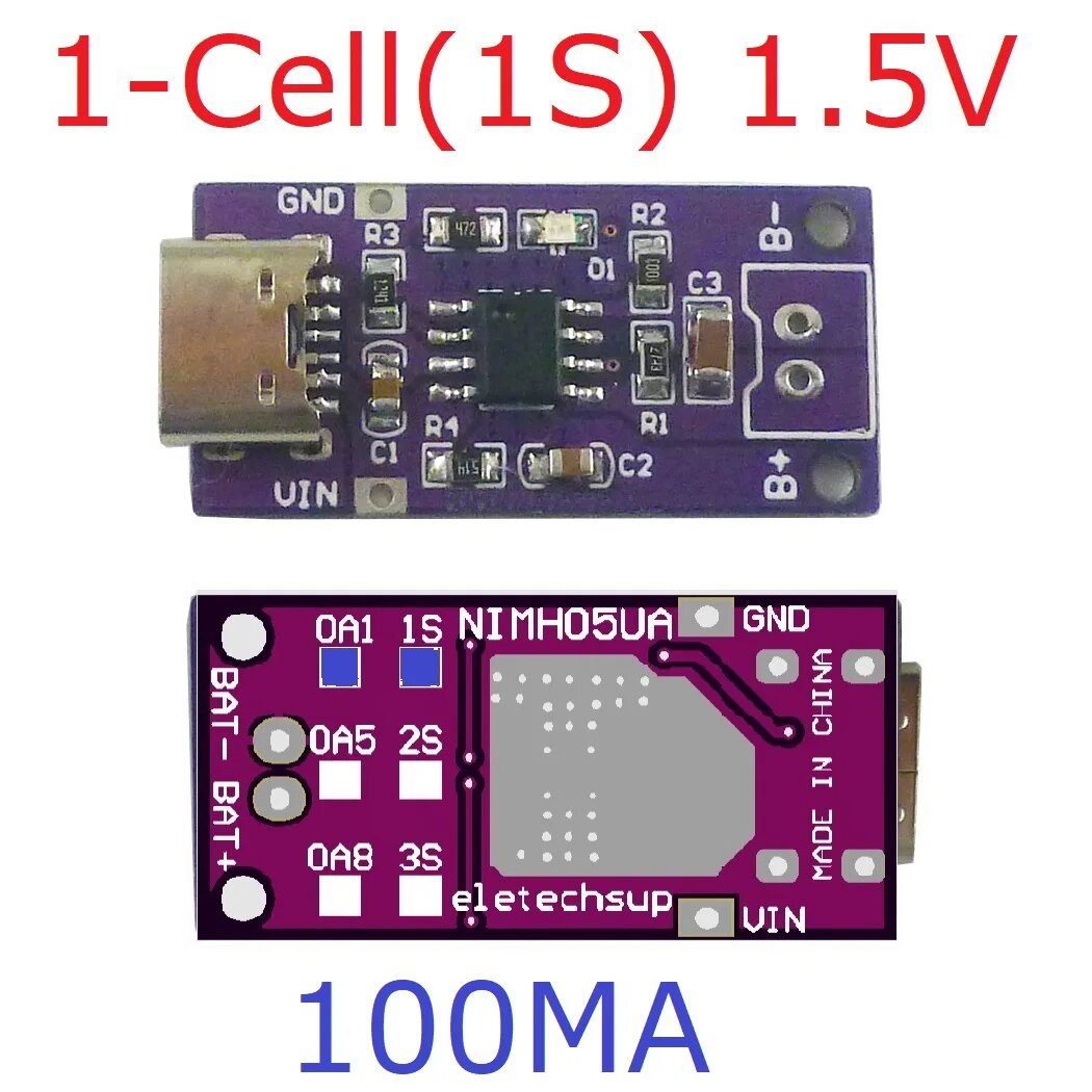 Модуль зарядки ELETECHSUP NiMH 1S 1.5V 100mA TYPE-C