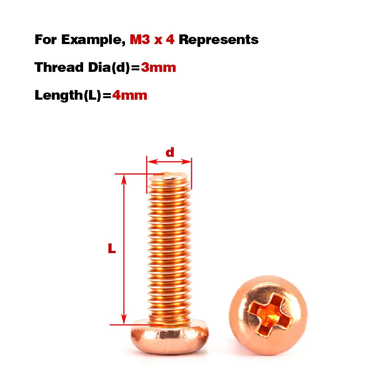 Крестовые винты из красной меди M3M4M5M6 15pcs M3x4