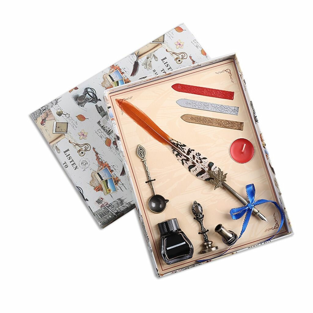 Роскошный винтажный набор перьевой ручки с пером и чернилами