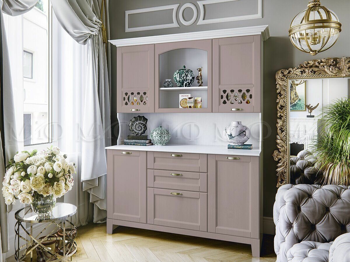 Буфет Милано (Шарли Pink) с карнизом, 1500х2026х600 мм, ЛДСП/МДФ