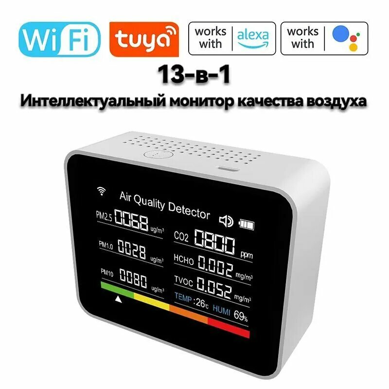 13 в 1, Tuya, WIFI интеллектуальный монитор качества воздуха, внутренний детектор CO2, поддержка удаленного управления через приложение, функция сигнализации для домашнего офиса,11770053814 SY