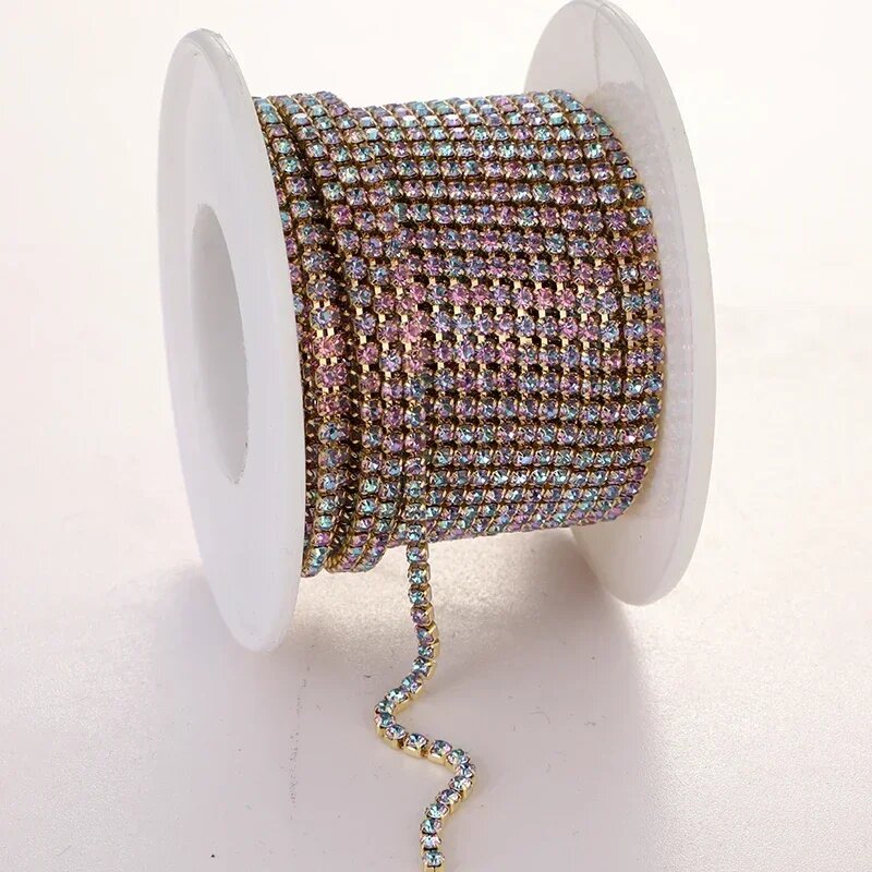 Хрустальная цепочка Gold Purple Light, 1 yard, SS6 2 мм