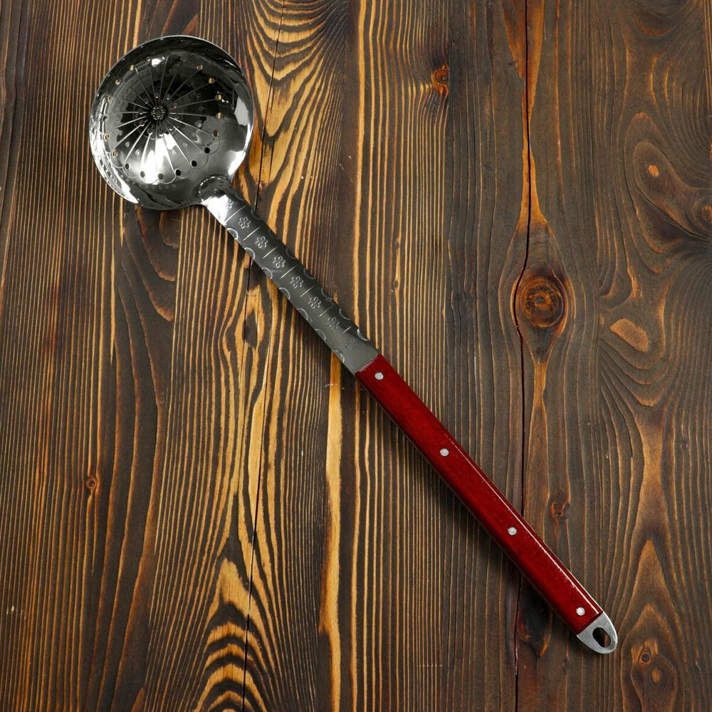 Шумовка узбекская для казана, глубокая с деревянной ручкой, 650 мм