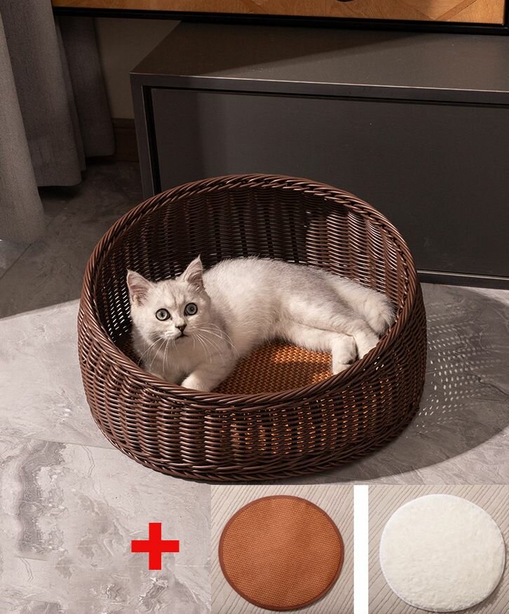 Лежаки, подстилки, домики и вольеры для домашних кошек и собак из полиэтиленового ротанга ручной работыЛежаки, подстилки и коврики для кошек и собак из полиэтиленового ротанга ручного плетения