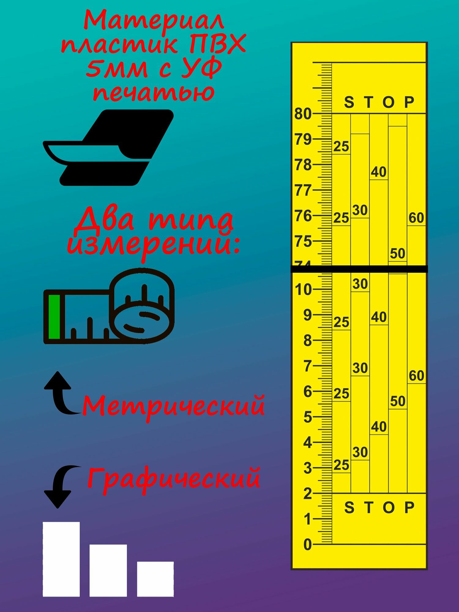Линейка на пластике для пилорамы V.2, 3мм пропил, 85см, 5 размеров распила. Обратная.
