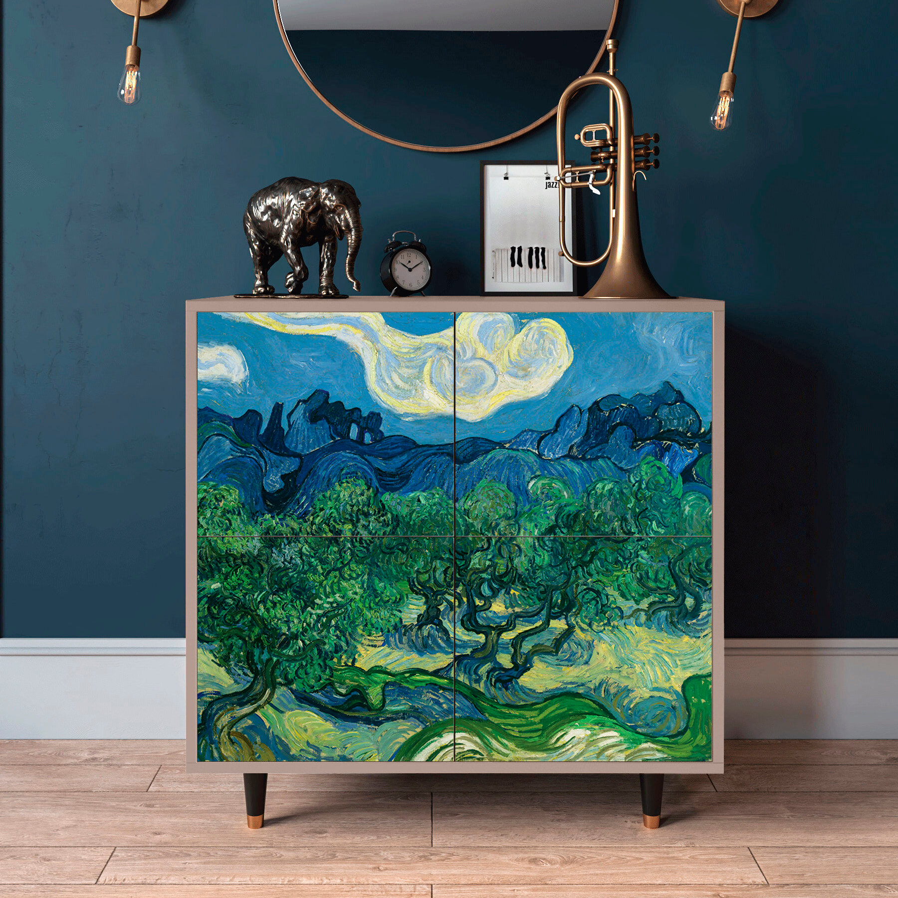 Комод - STORYZ - BS3 The Oil Trees by Van Gogh, Размер - 94 x 96 x 48 см, Цвет корпуса - Бежевый