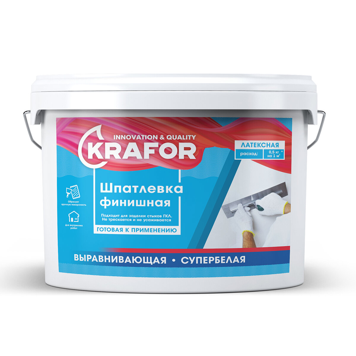Шпатлевка финишная выравнивающая Krafor, акриловая, 5 кг для внутренних работ