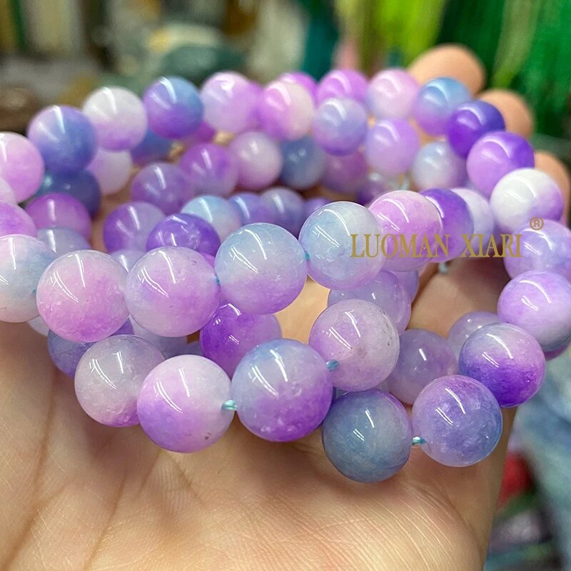 Натуральный халцедон бусины LUOMAN XIARI 4-12 мм 8mm 43-45pcs, purple blue