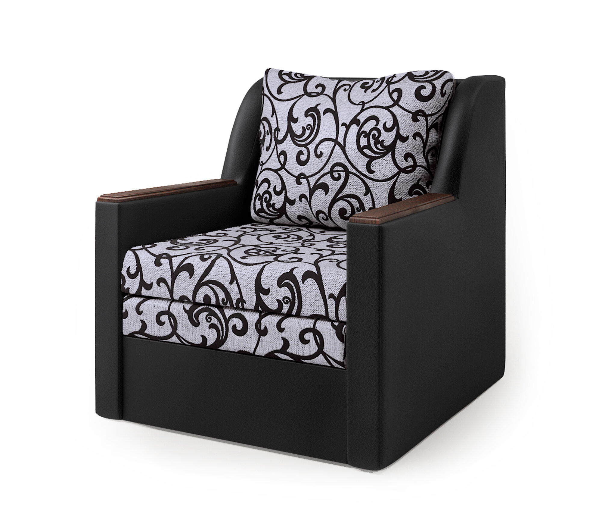 Кресло-кровать Шарм-Дизайн Соло раскладное кресло в гостиную, с ящиком для белья, 62х190 см, экокожа черный и узоры