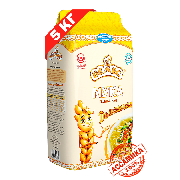 Мука пшеничная Белес Домашняя, вес 5 кг, Казахстан, высший сорт