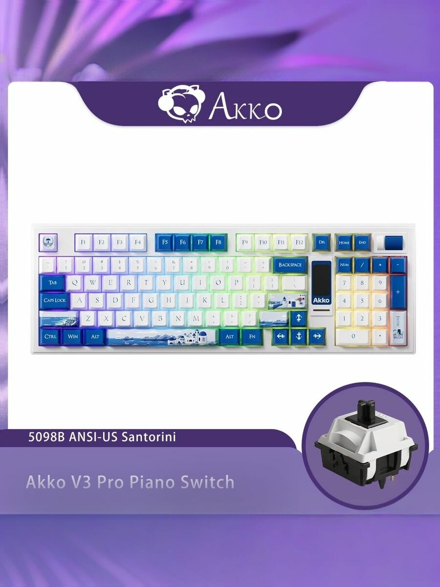 Akko 5098B беспроводная механическая игровая клавиатура с 1,47-дюймовым TFT-экраном, вертикальной ручкой, 1800, компактной 96 клавишами, горячая замена, RGB-прокладка