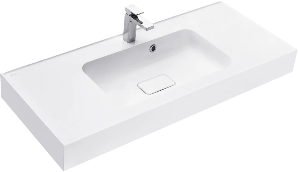 Мебельная раковина AQUATON Ричмонд 120 подвесная, из искусственного мрамора, раковина для ванной, со сливом-переливом, белая, прямоугольная