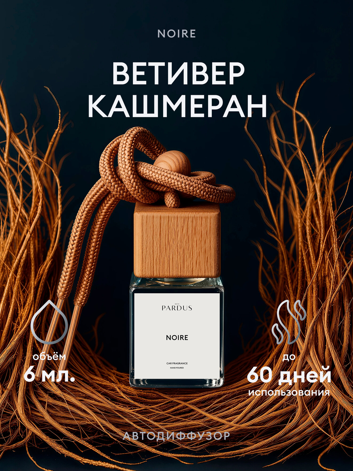 White Pardus Noire (ветивер и кашмеран), автопарфюм / ароматизатор для автомобиля, офиса, дома