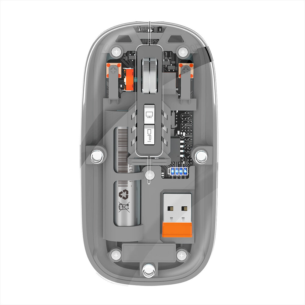 Прозрачная заряжаемая беспроводная компьютерная мышь PixArt 3065 IC Design 1600DPI Silent Switch Type-C One-Key для офиса и игр Single/3 Model BT