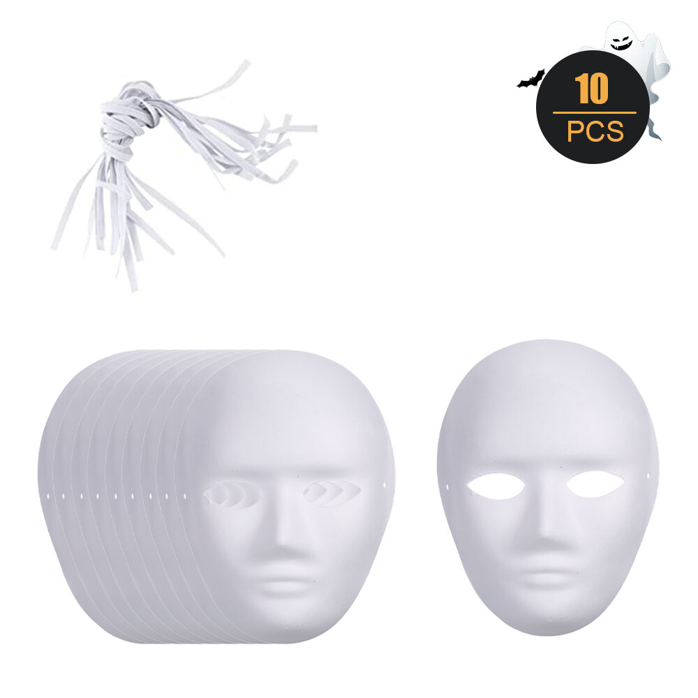 Маска для Хэллоуина своими руками из белой бумаги, пустая целлюлоза, расписанная вручную, маскарадная маска, 10 шт.