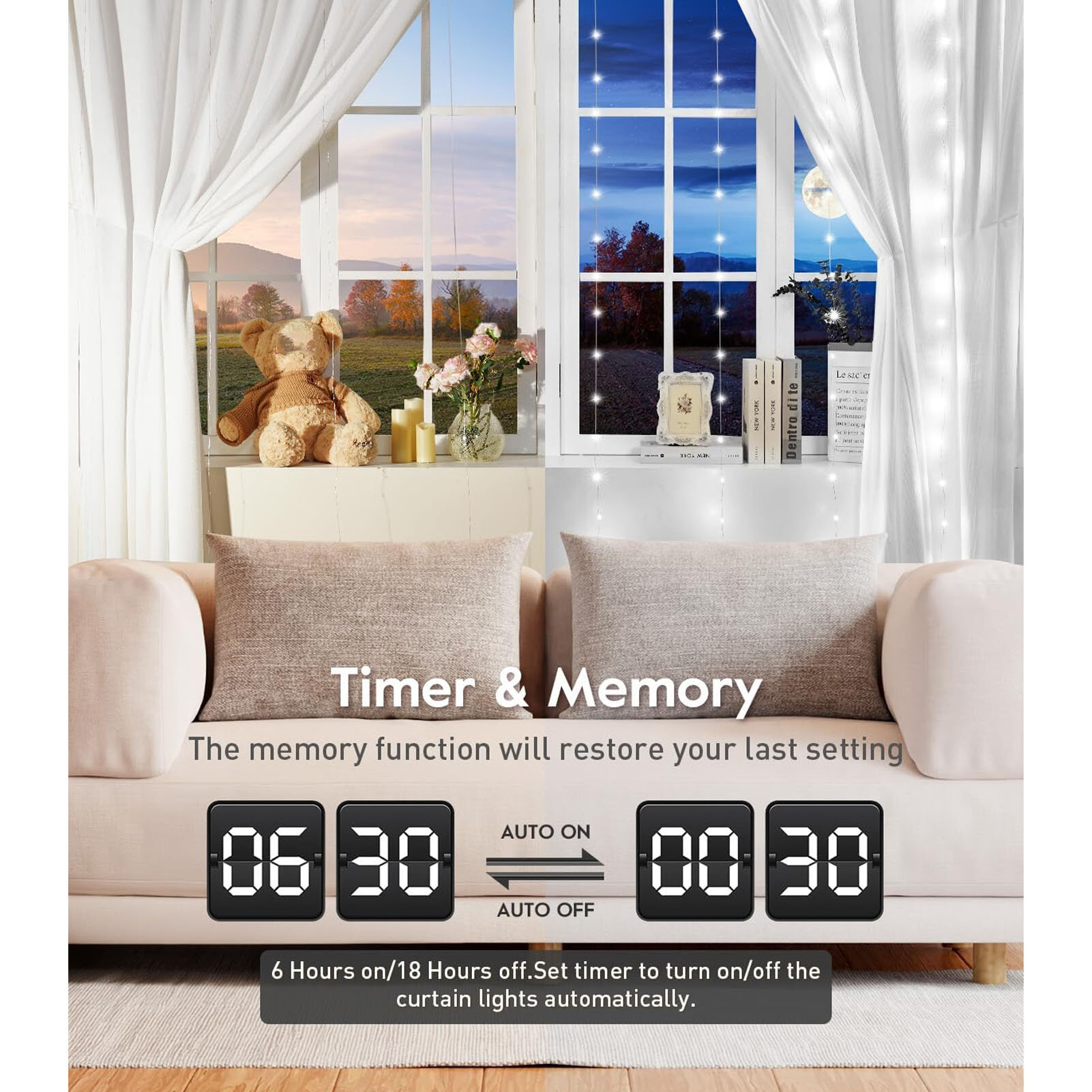 Светильники для занавесок Fairy Curtain Lights 9,8 футов 300 светодиодов с пультом дистанционного управления через приложение 8 режимов USB-подключение водонепроницаемый рождественский подвесной умный оконный светильник белый свет