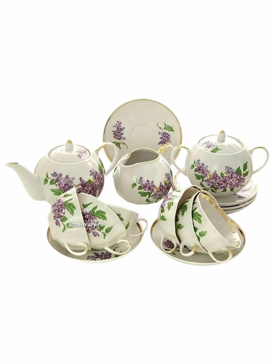 Дулевский чайный сервиз форма "Тюльпан" рисунок "Сирень" 6/15 Дулёво