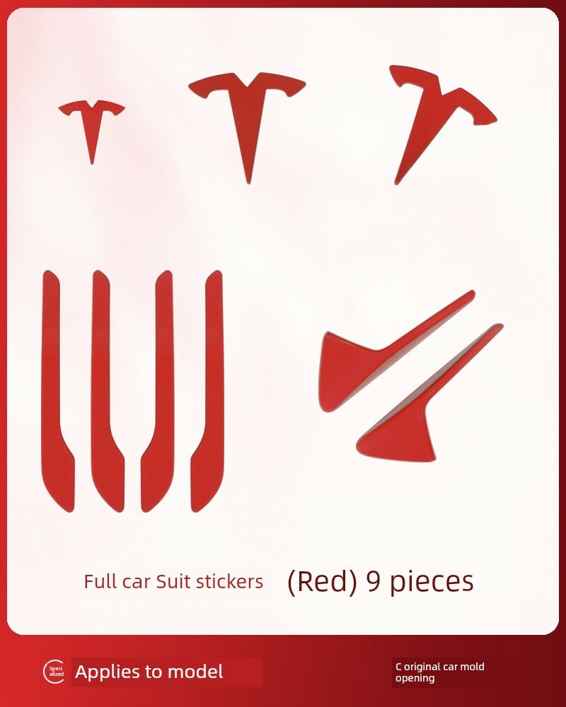 Набор декоративных наклеек для экстерьера Tesla Model Y ярко-красного цвета - 9 штук