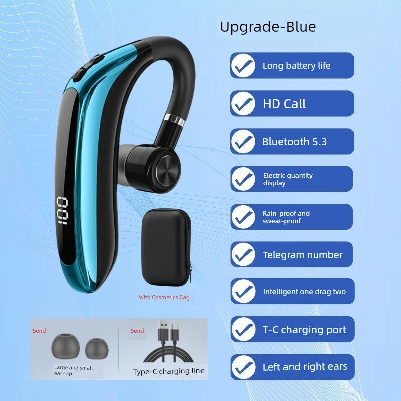 Беспроводные наушники Bluetooth, синий цвет, улучшенная версия с чехлом и HD-звонками