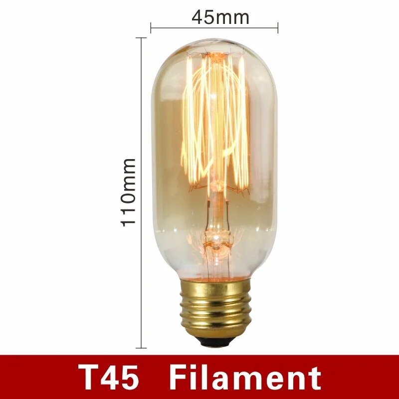 Лампа накаливания Эдисон T45 Filament, 40 Вт