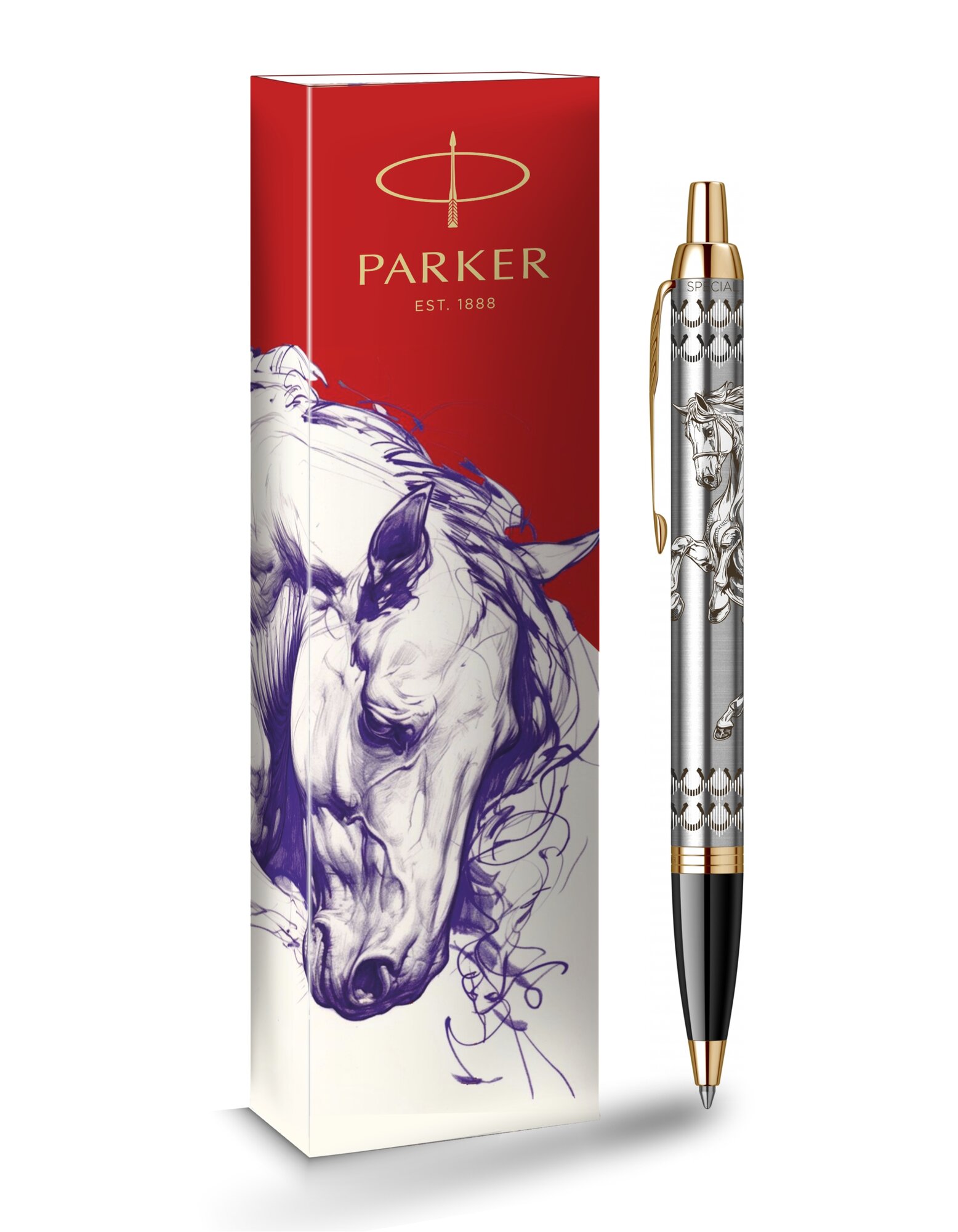 Шариковая ручка Parker IM Horse Special Edition, цвет: St. Steel GT, стержень: Mblue в подарочной коробке 1931670_LE26