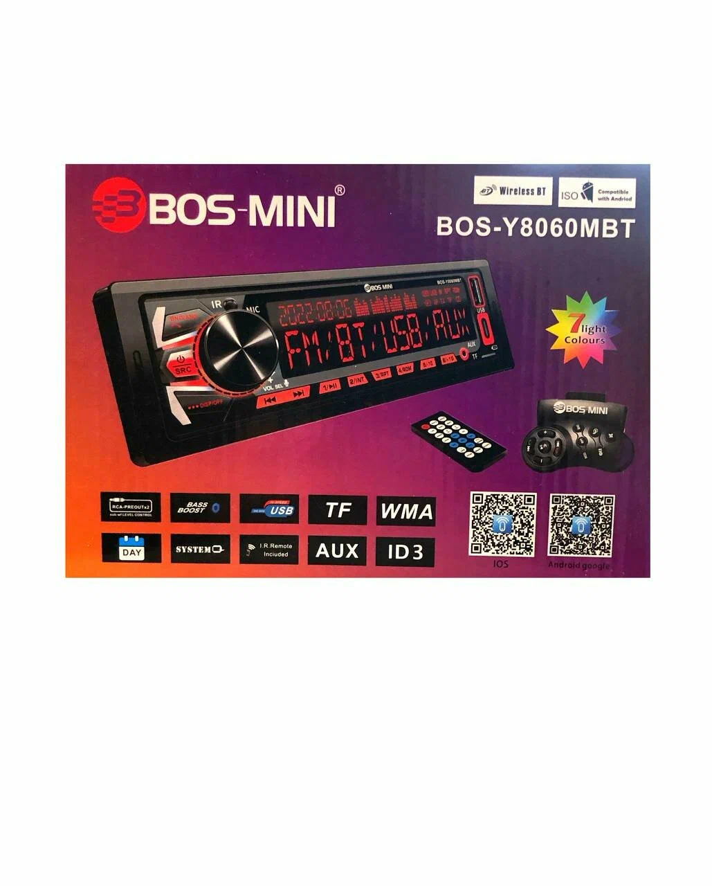 Автомагнитола BOSS-MINI BOS-Y8060MBT 1Din, Bluetooth, 4х50Вт