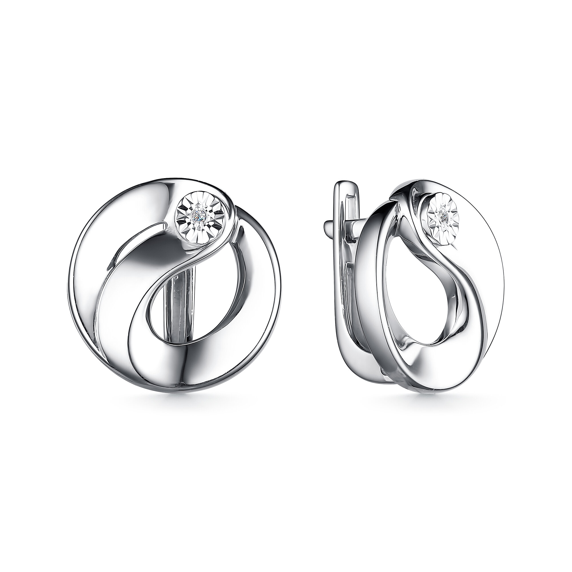 Серьги, серебро, 925 проба, родирование, бриллиант