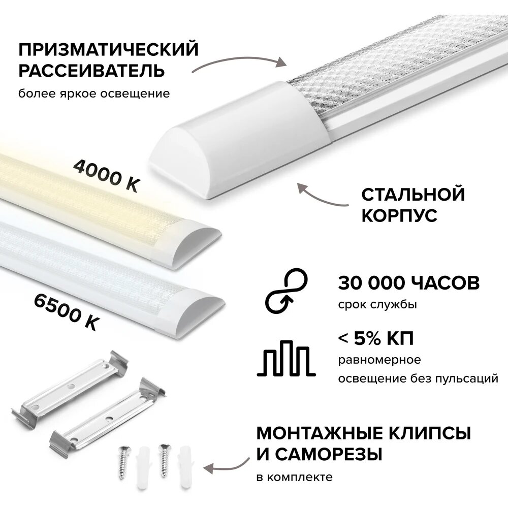 Светодиодный линейный светильник Wolta LED 45Вт, 4000К Дневной свет, IP40 WLFS45W04, из листовой,