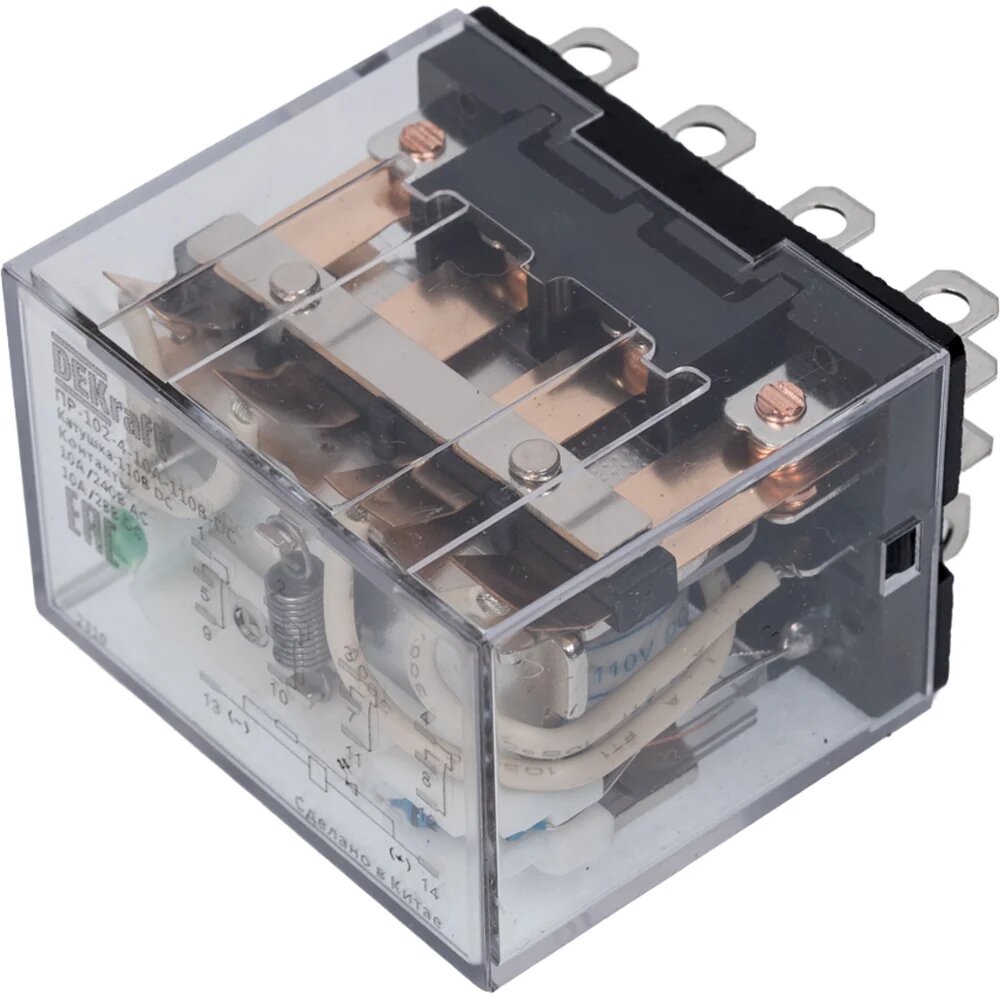 Промежуточное реле DEKraft 4 контакта, с led индикацией, 10а, 110в dc, пр-102 23940DEK, товара