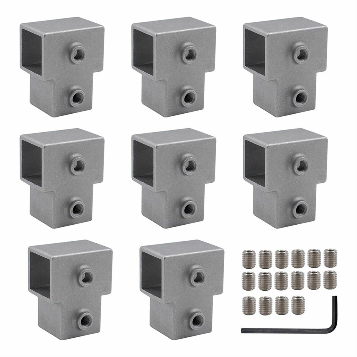8 шт. квадратных трубных соединителей 1 дюйм/25 мм, 3-ходовой соединитель для труб, тройник из алюминиевого сплава, зажимы для концевых направляющих цепи A
