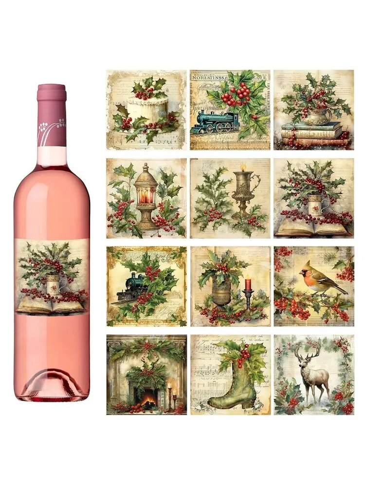 Винтажные этикетки-наклейки с рождественской тематикой, 12 Ностальгия дом дизайнов, идеально подходят для этикеток на бутылки с вином в зимние праздники!