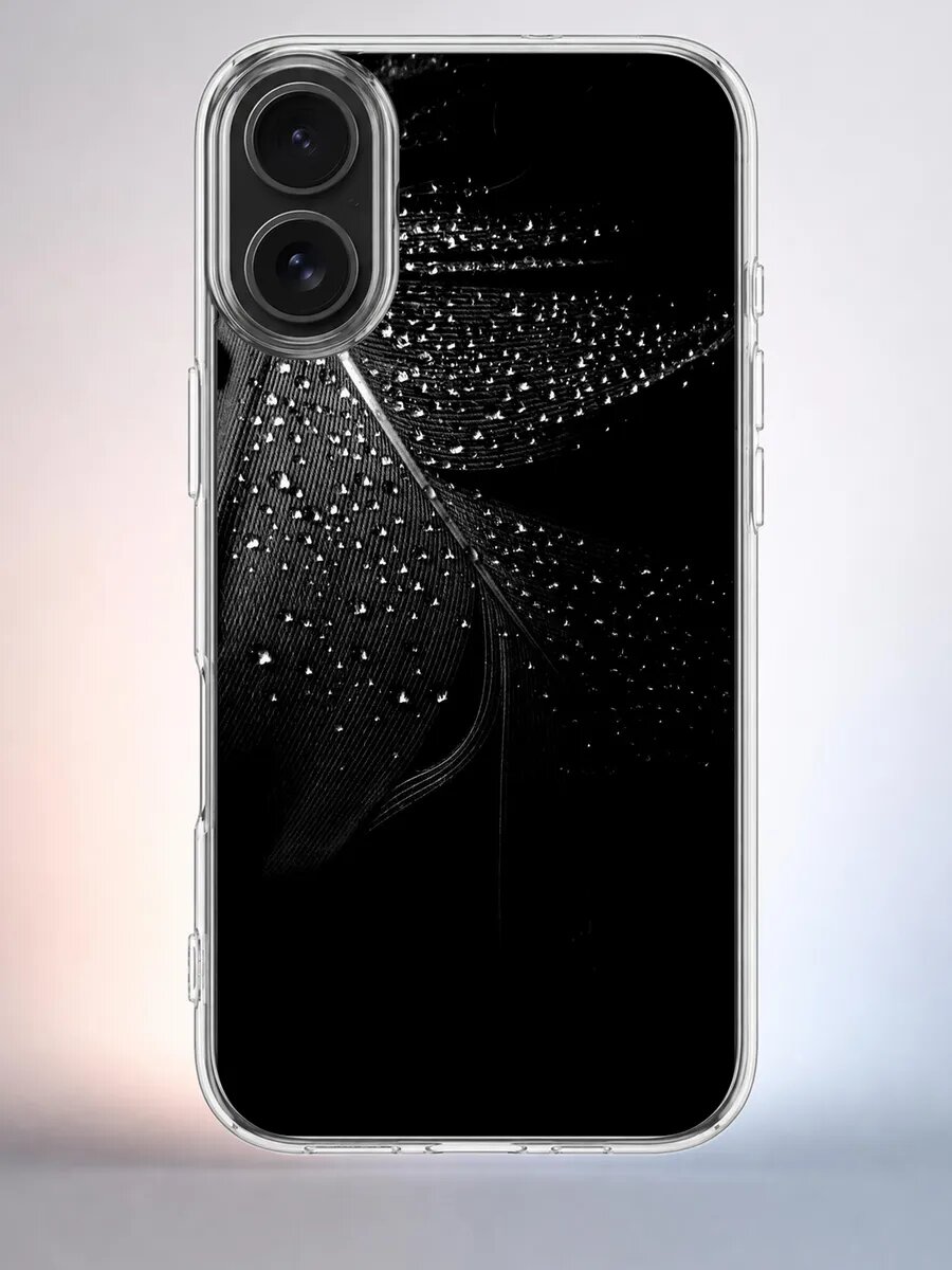 Чехол iPhone 16 Перо в каплях силиконовый прозрачный