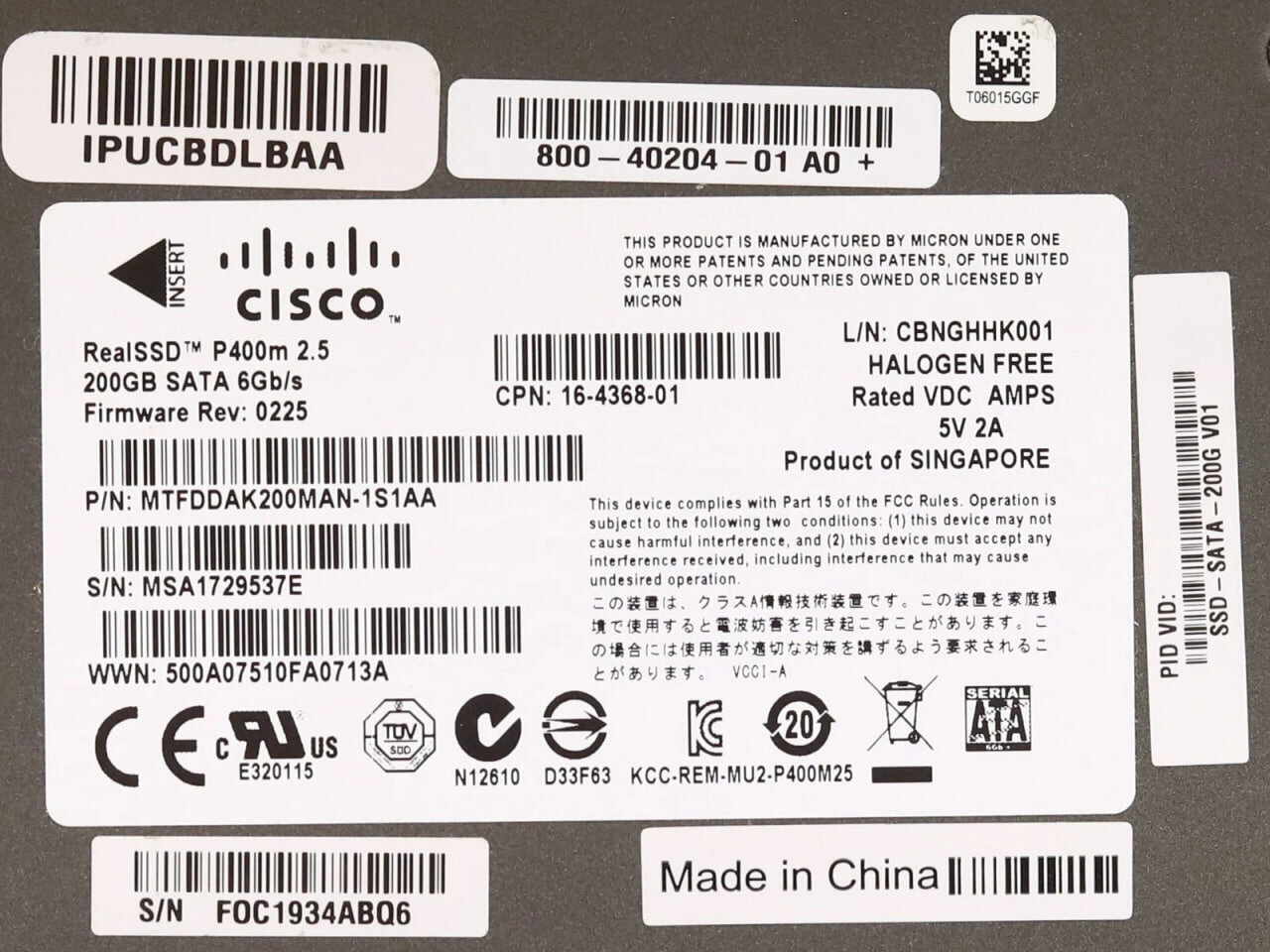 Диск SSD Cisco SSD-SATA-200G — фото 1