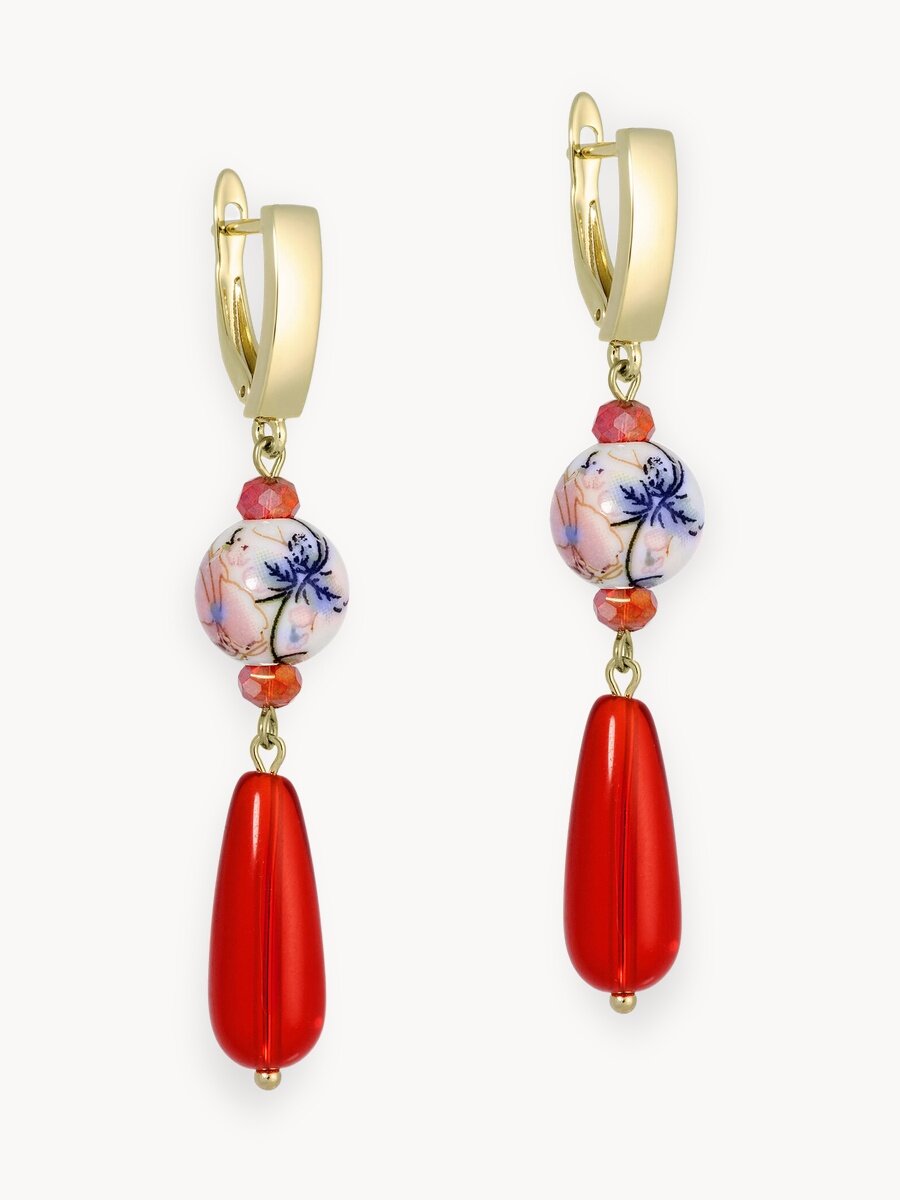 Серьги с подвесками, двусторонние, керамика, стекло