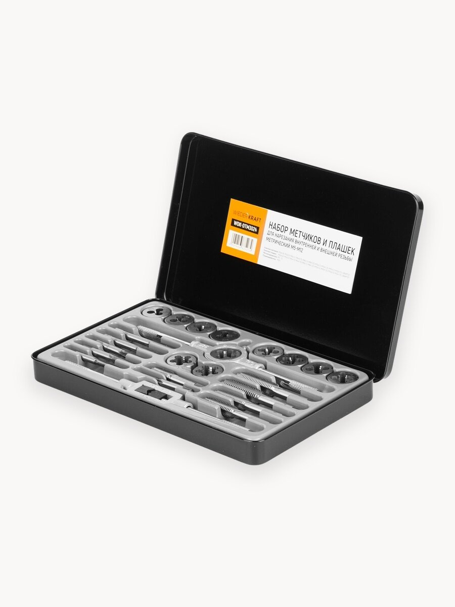 Набор метчиков и плашек М5 - М12, 24 предмета, метрическая резьба WIEDERKRAFT WDK-DTM3024