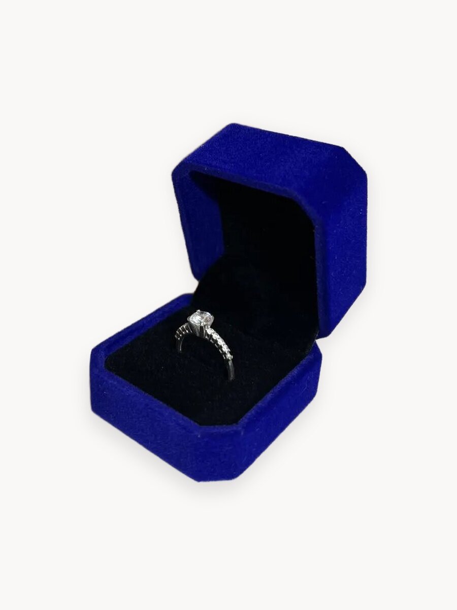 Подарочная коробка\футляр, для кольца и серёжек, классический стиль, бархат, синий для 1 кольца