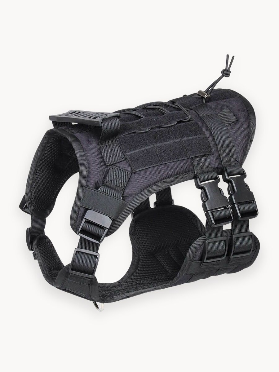 Шлейка для собак Conflate тактическая M, черная, усиленная, для средних и крупных пород