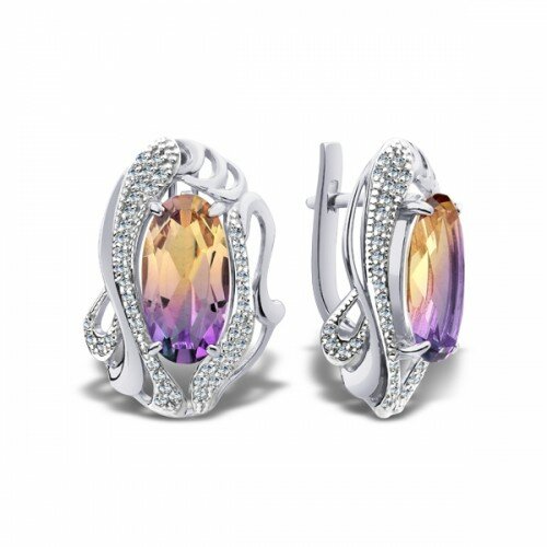 Серьги, серебро, 925 проба, фианит, александрит синтетический
