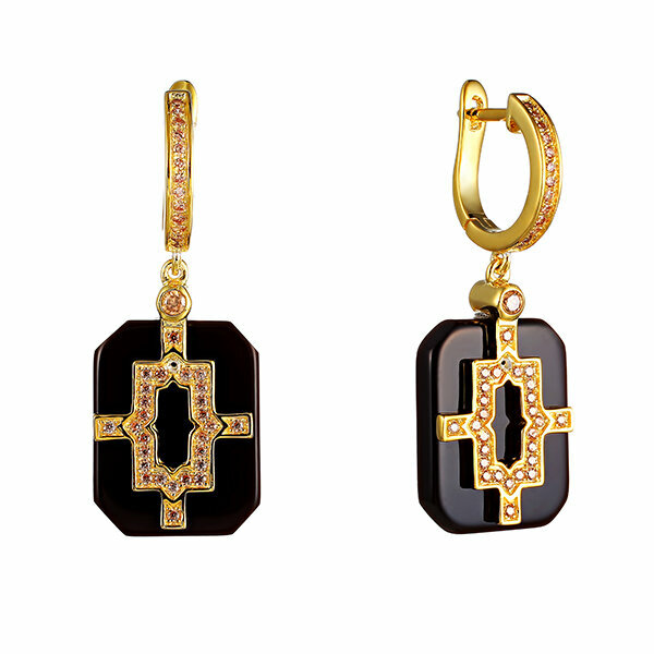 Серьги, серебро, 925 проба, фианит, оникс