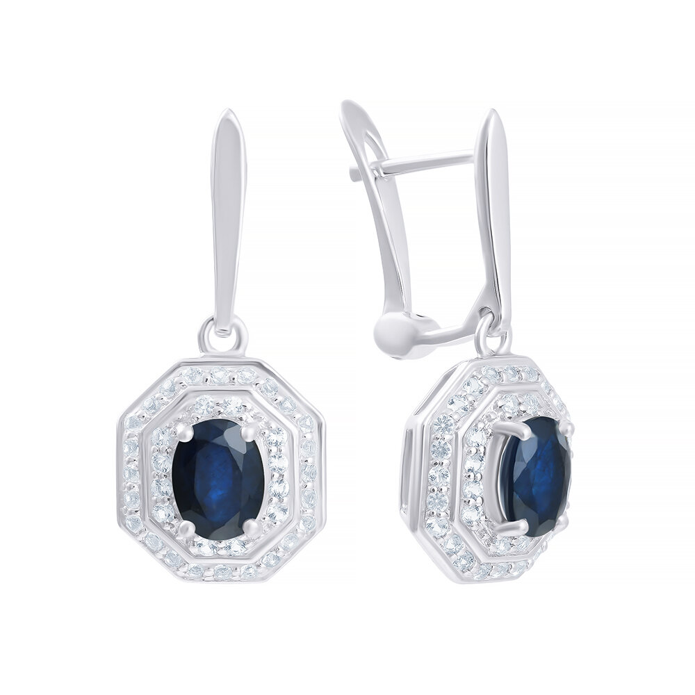 Серьги, серебро, 925 проба, корунд, топаз
