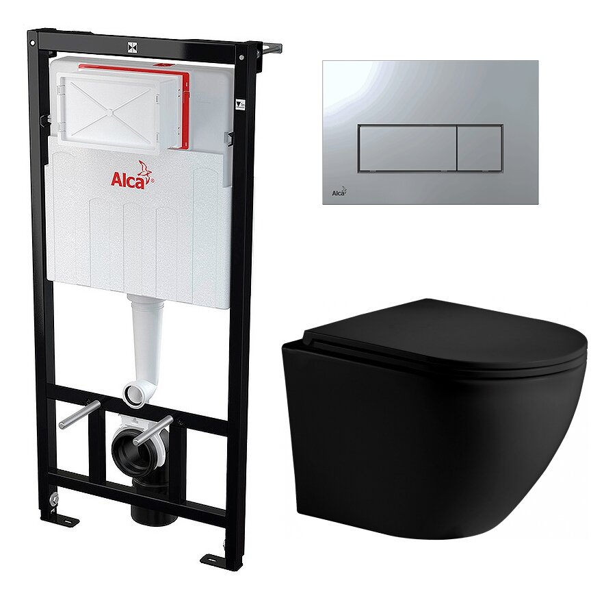 Комплект 3 в 1 инсталляция AlcaPlast + Унитаз подвесной Weltwasser WW Merzbach 043 MT-BL + кнопка хром