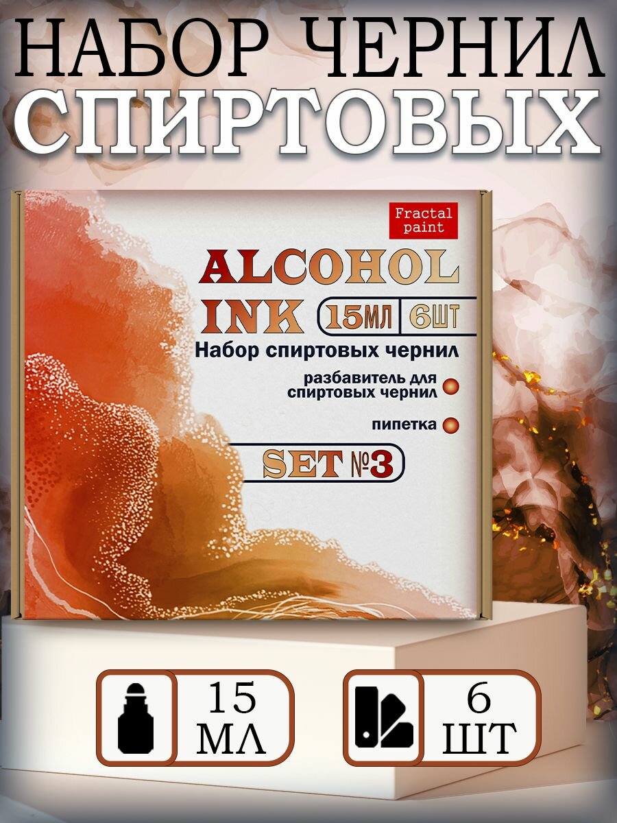 Набор спиртовых чернил 6 шт по 15 мл. (сет 3) для творчества