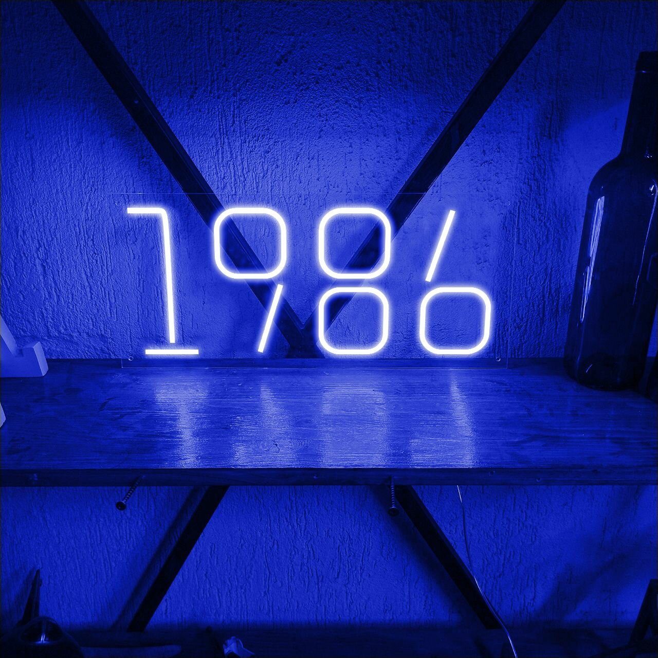 Неоновая табличка Elmarto 1986, 40x18 см, синяя