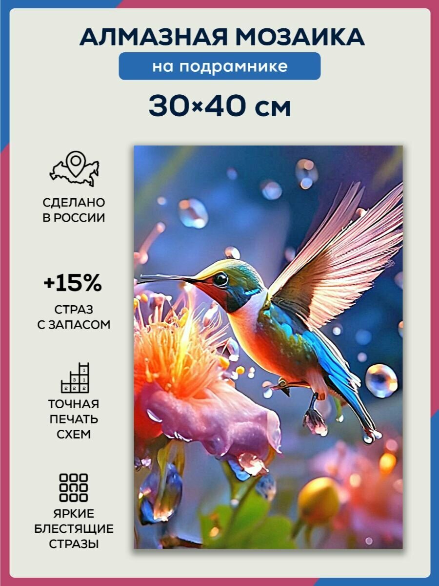 Алмазная мозаика 30x40 Колибри на природе на подрамнике