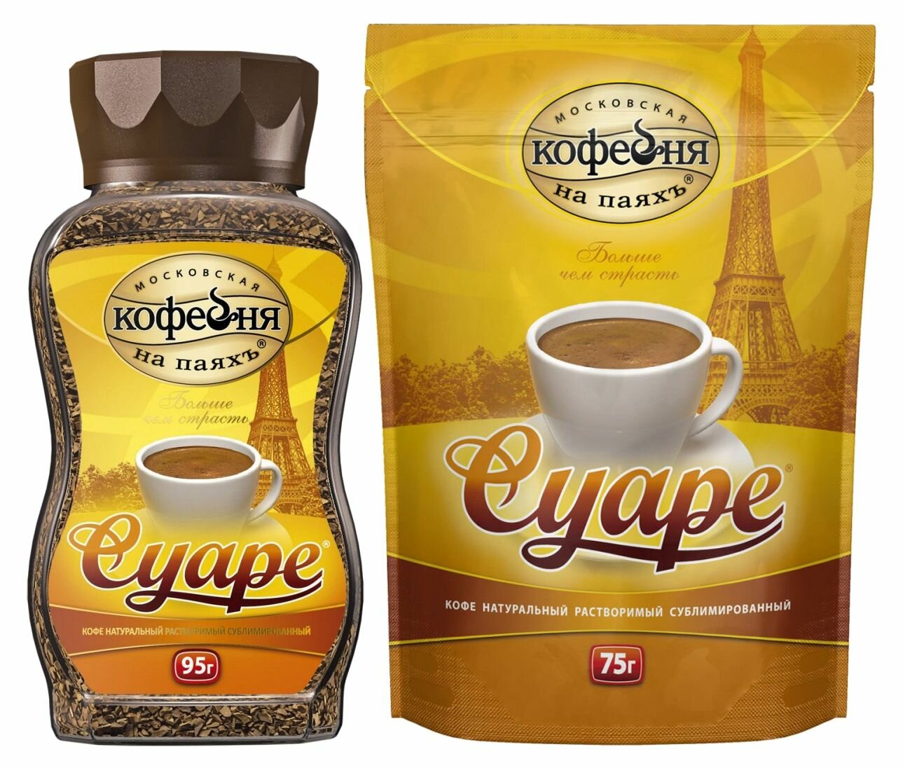 Кофе растворимый Суаре набор (в стекле 95г + в м/у 75г), 2шт. Московская Кофейня на паяхъ