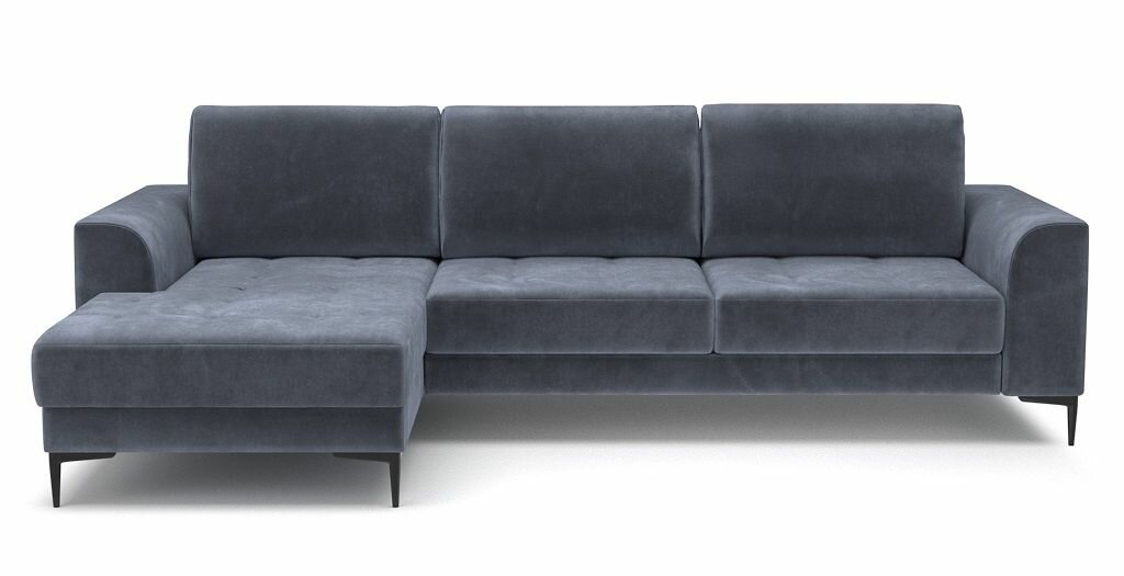 Угловой диван-кровать PUSHE раскладной Пьер 23, левый угол, велюр, серый Noel steel